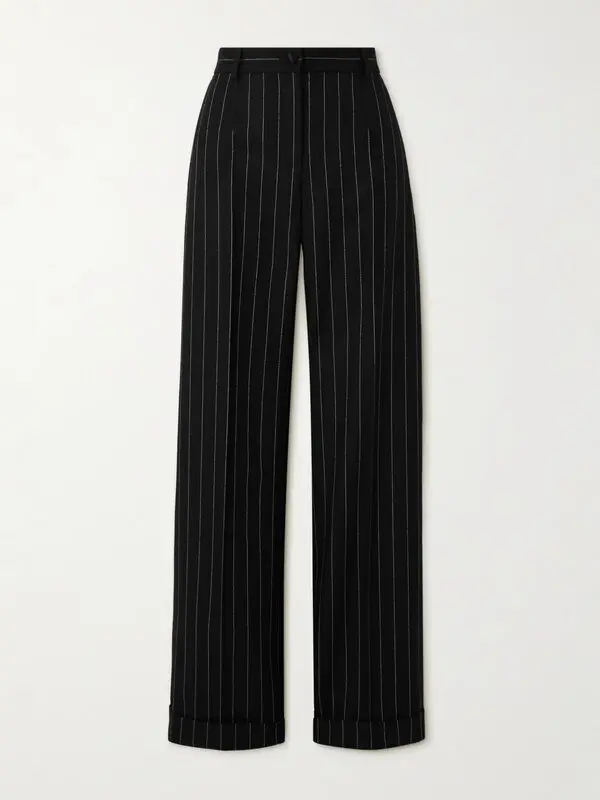 Dolce & Gabbana Striped Wool-blend Straight-leg Pants - Black