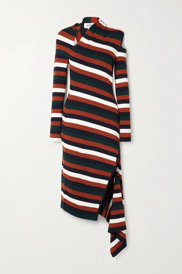 Monse Asymmetric Cutout Striped Wool-Blend Midi Dress In Burgundy - 70% Off  | Editorialist