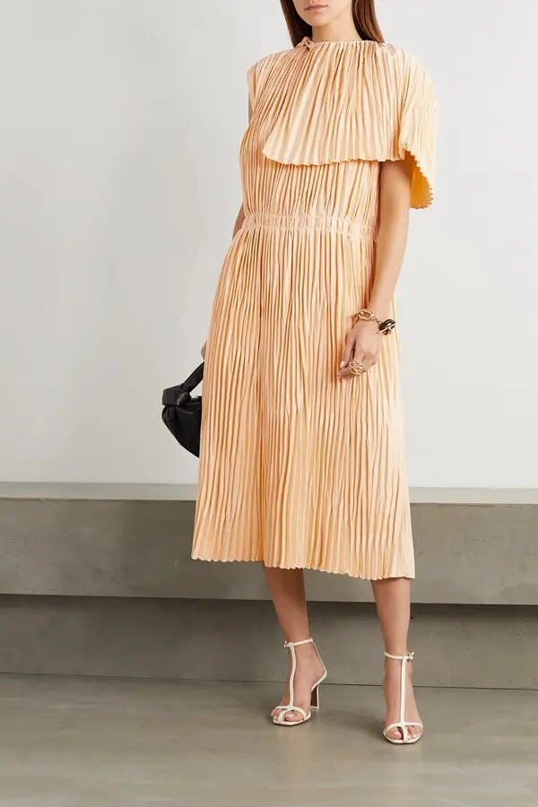JIL SANDER Cape-effect Pleated Satin Midi Dress