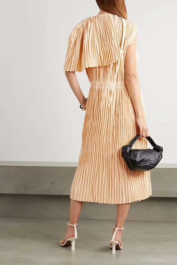JIL SANDER Cape-effect Pleated Satin Midi Dress