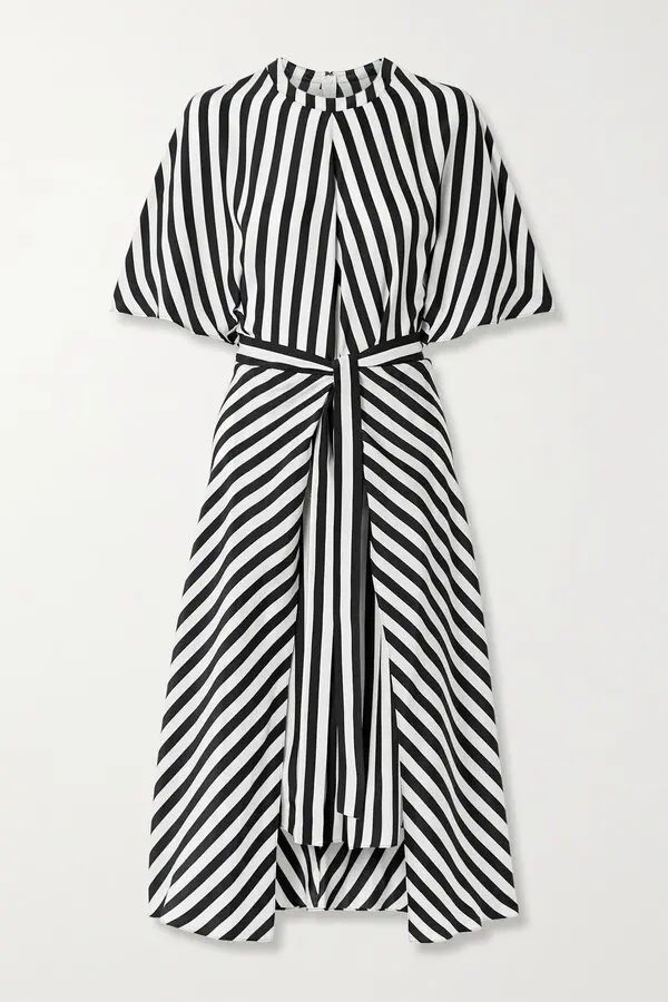 knee length dresses for ladies Striped Bow Midi Dress