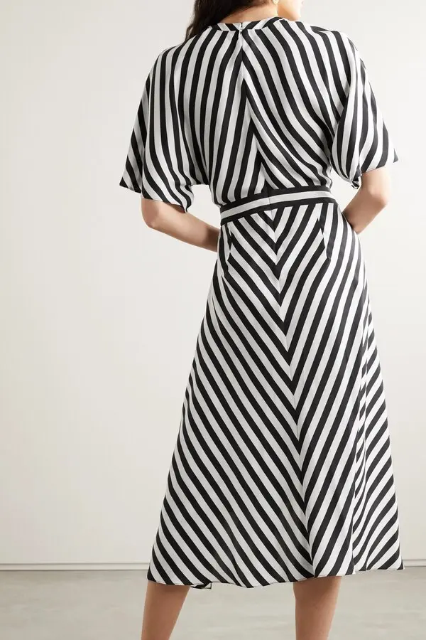 Stella Mccartney Penelope Belted Striped Silk-Satin Midi Dress In Black -  60% Off | Editorialist