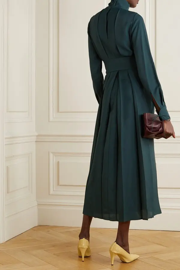 high neck pleated belted midi dress by victoria beckham Designer Victoria Beckham High Neck Pleated Belted Midi Dresses for Women -  Up to 78% off