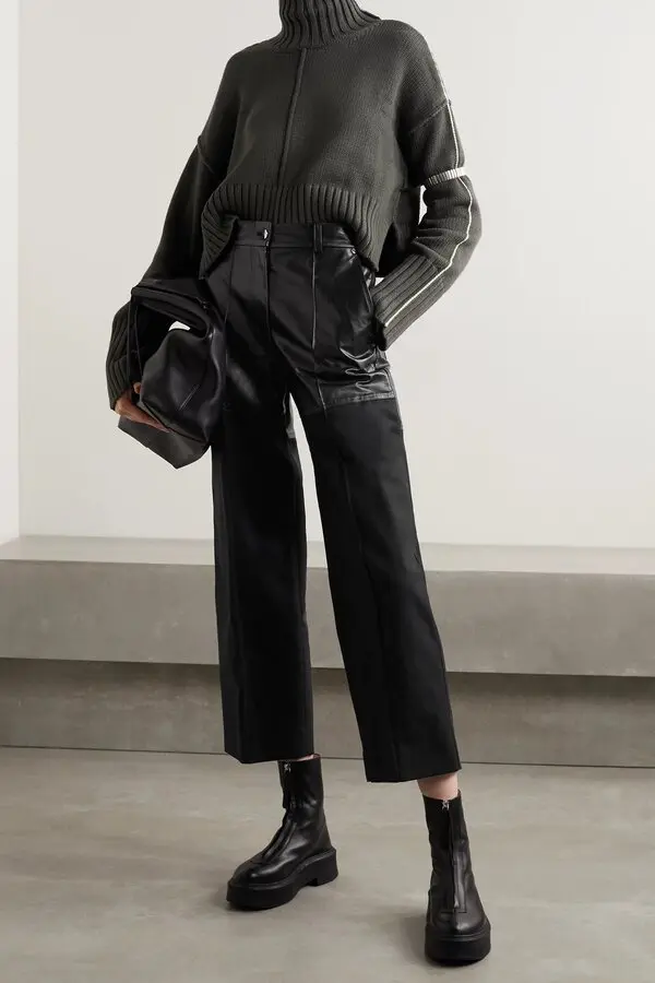 Peter Do Fireman Cropped Paneled Leather And Twill Straight-Leg 