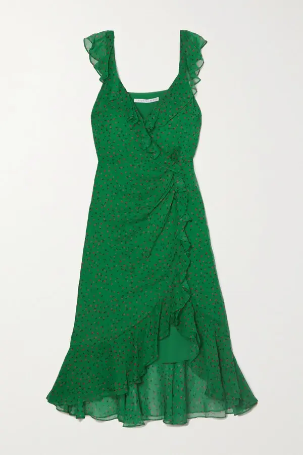 Veronica Beard Amal Ruffled Floral-Print Silk-Chiffon Midi Dress In Green -  50% Off | Editorialist