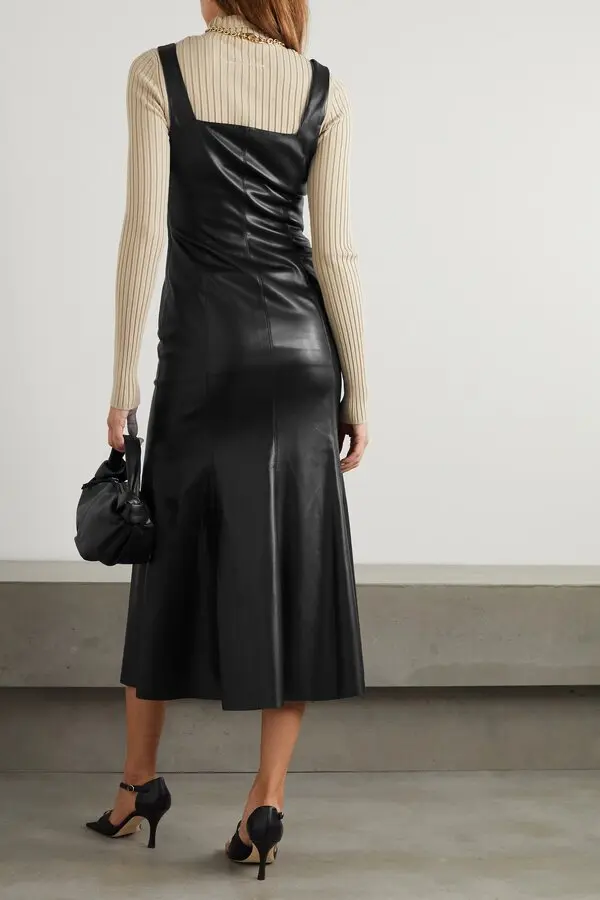 Nanushka Allie Button-Detailed Vegan Stretch-Leather Dress In Black - 60%  Off | Editorialist