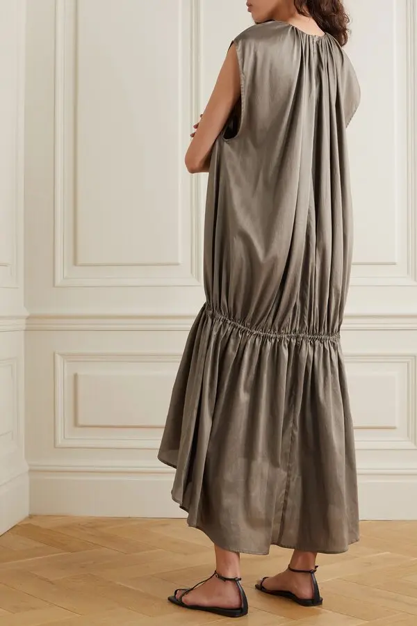 Toteme Pretoria Gathered Lyocell And Cotton-Blend Voile Maxi Dress In Green  - 30% Off | Editorialist
