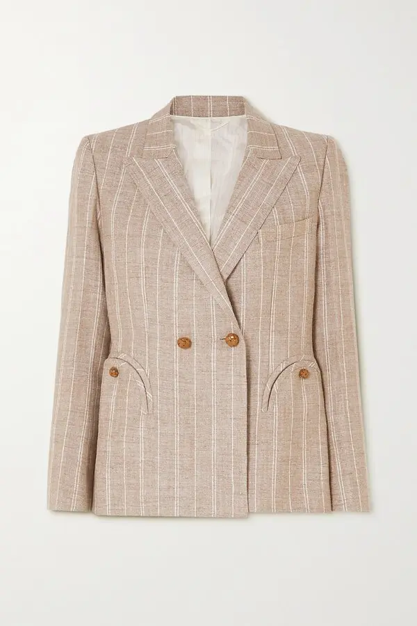 BLAZÉ MILANO Wind Hunter Charmer Double-breasted Pinstriped Grain De Poudre Blazer