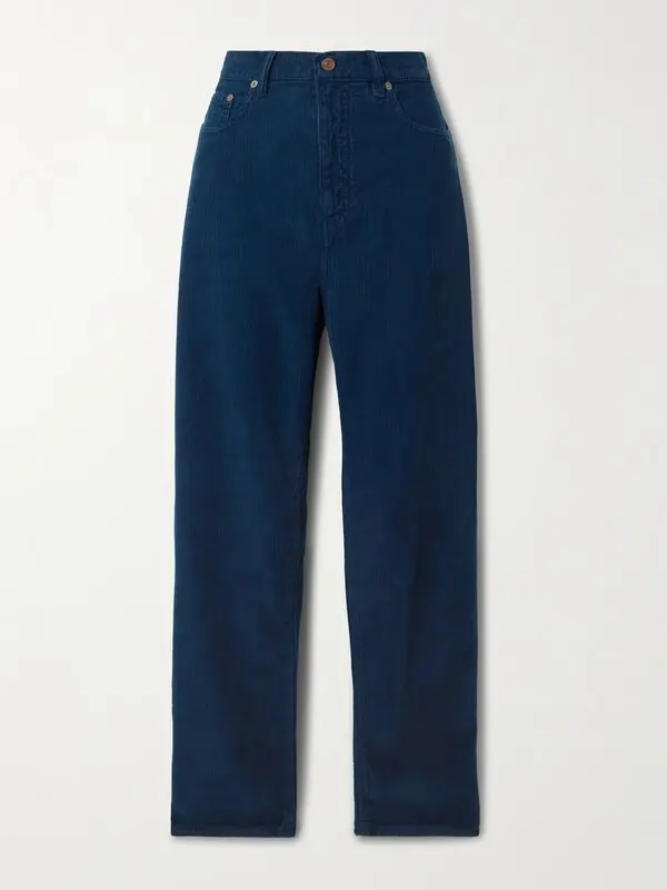 Victoria Beckham Cotton-corduroy Straight-leg Trousers - Blue
