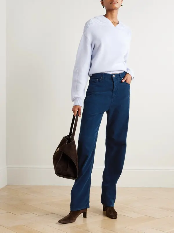 Victoria Beckham Cotton-corduroy Straight-leg Trousers - Blue