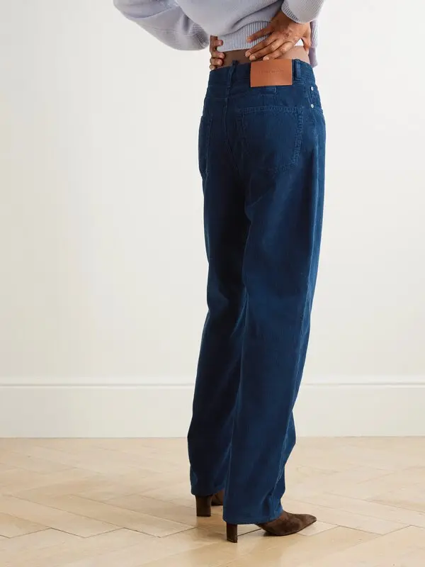 Victoria Beckham Cotton-corduroy Straight-leg Trousers - Blue