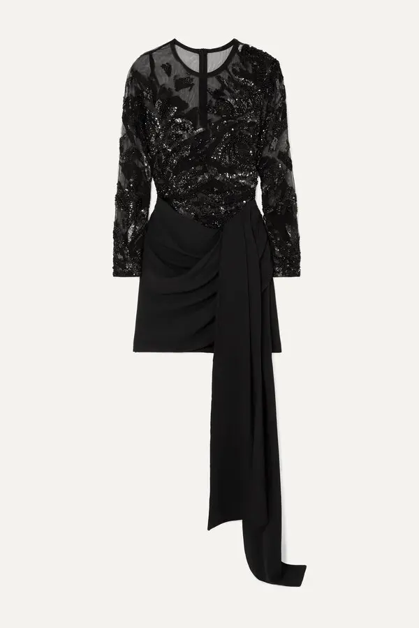 Elie Saab Sequin-Embellished Tulle And Draped Cady Mini Dress In Black -  70% Off | Editorialist