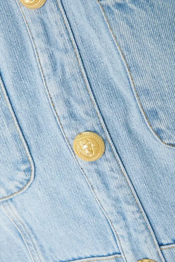 Balmain Button-embellished Denim Mini Dress