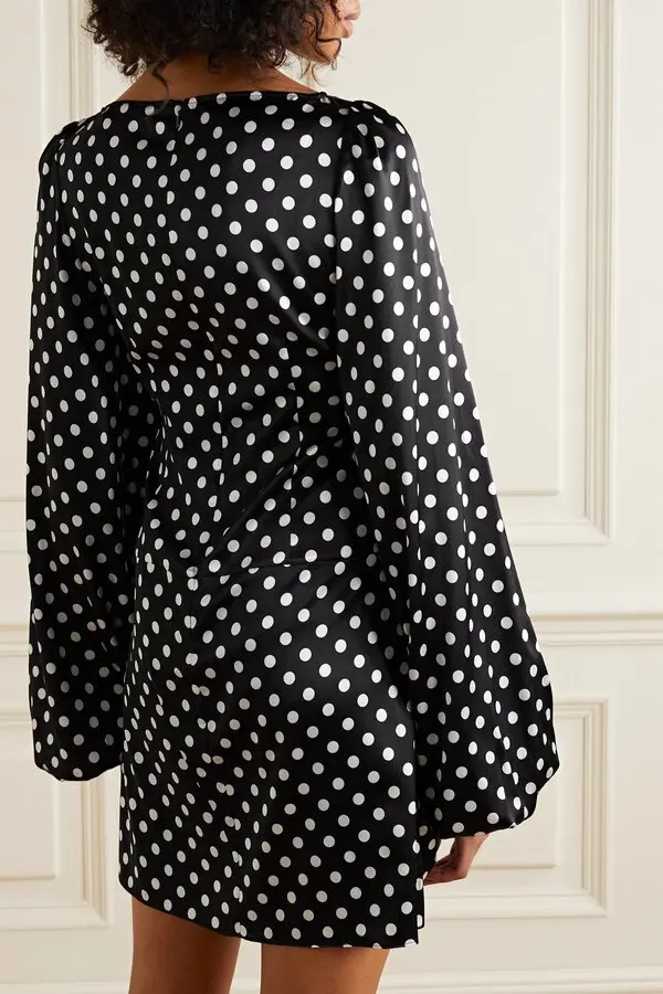 Caroline Constas Leonie Wrap-Effect Polka-Dot Stretch-Silk Satin Mini Dress  In Black - 60% Off | Editorialist