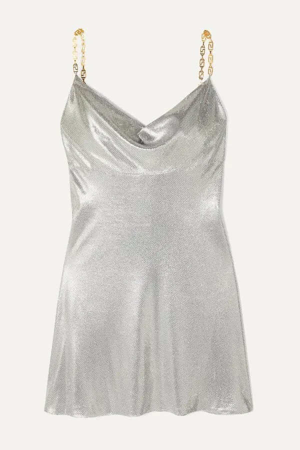Versace Embellished Satin Mini Dress - Silver