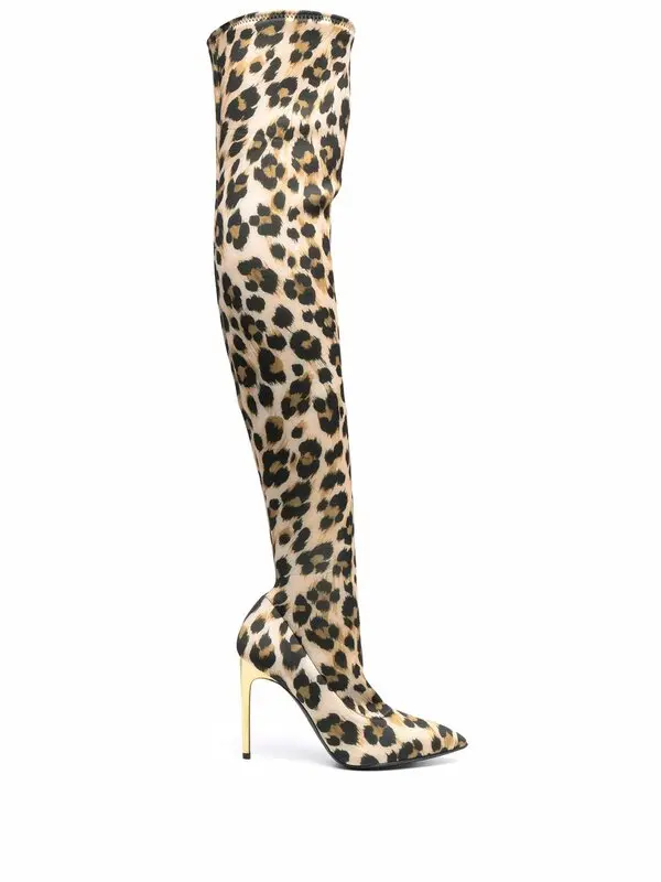 Moschino Leopard Print Thigh High Boots