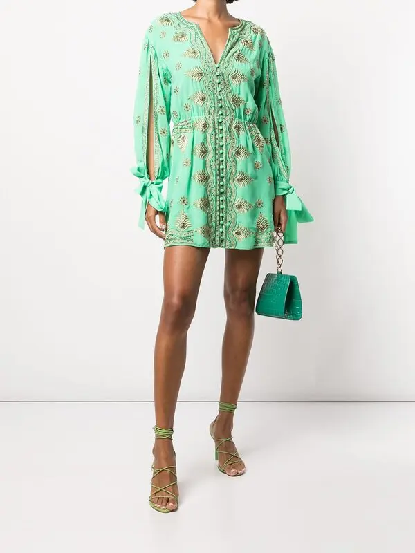 Alice + Olivia Zia Embroidered Tunic Dress In Green - 30% Off | Editorialist