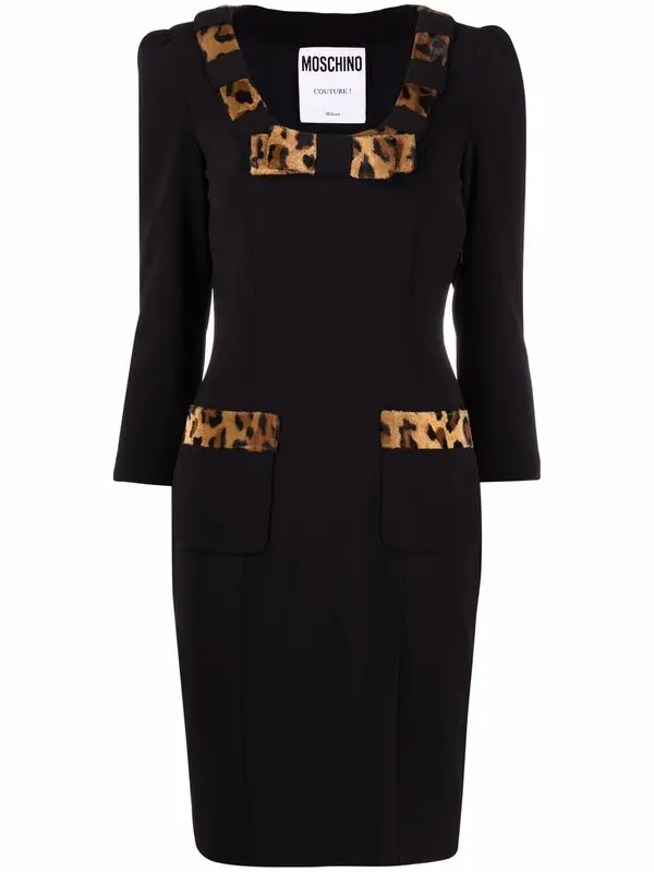 Moschino Leopard-trim Bow Detail Dress - Black