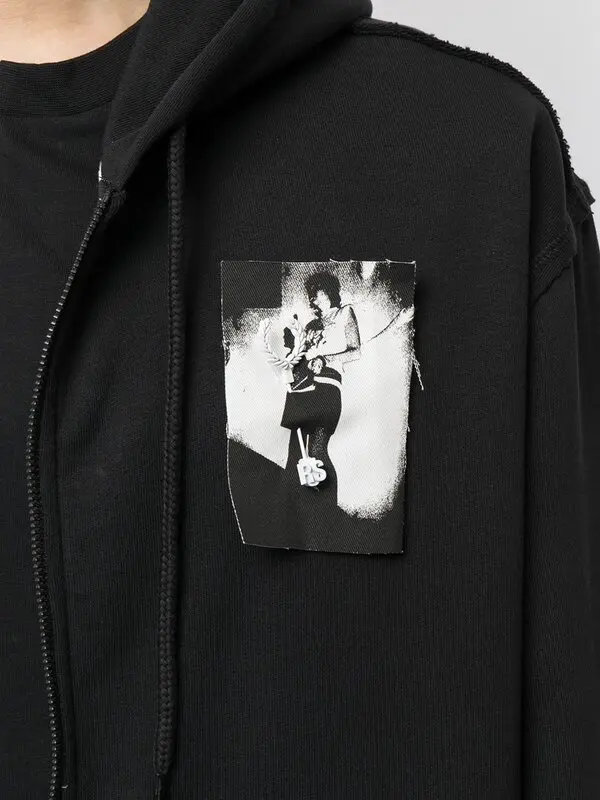 Raf Simons X Fred Perry Printed-Patch Zip-Up Hoodie In Black - 70