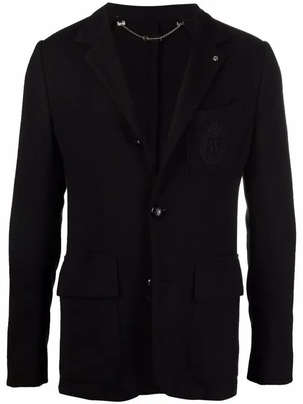 BILLIONAIRE Crest-embroidered Slim-fit Blazer - Black