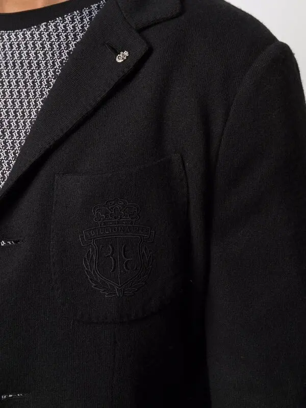 BILLIONAIRE Crest-embroidered Slim-fit Blazer - Black