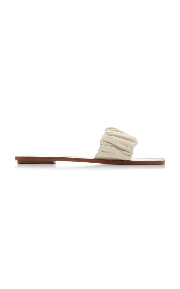Staud Nina Ruched Leather Slide Sandals