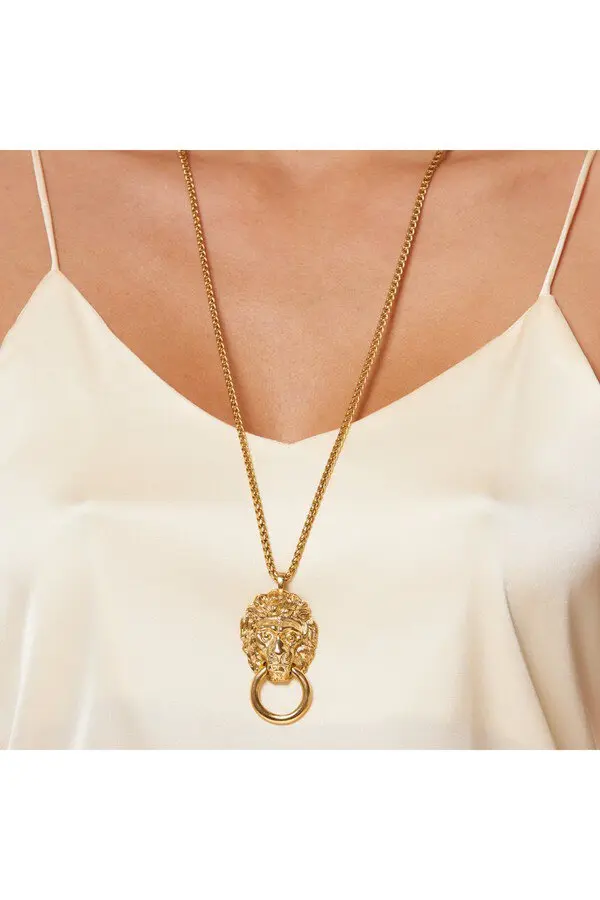 KENNETH JAY LANE Lion Head Pendant Necklace - Natural