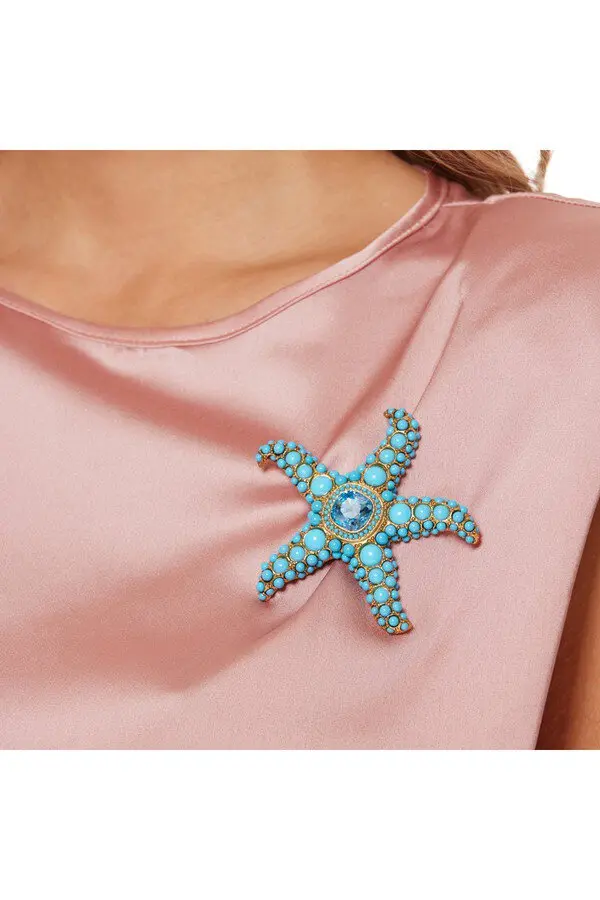 KENNETH JAY LANE Turquoise Starfish Brooch - Blue
