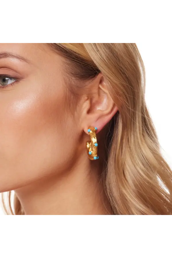 KENNETH JAY LANE Hoop Earrings With Turquoise Cabochons - Gold