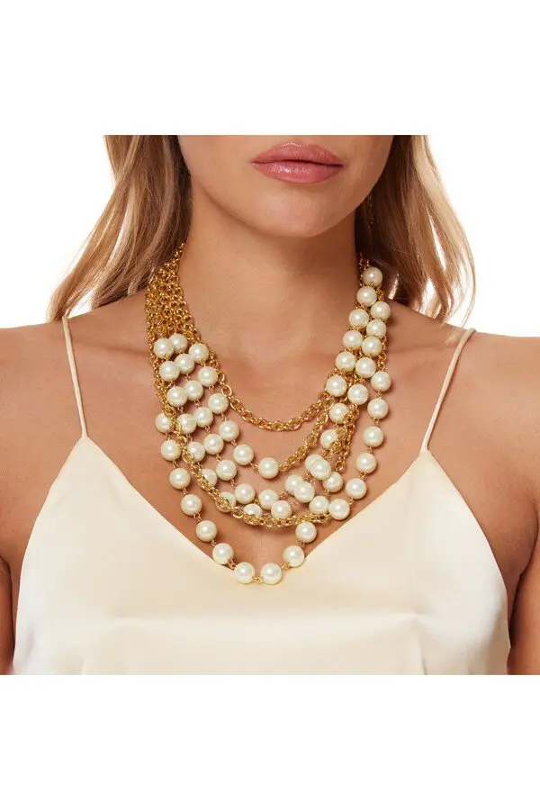 KENNETH JAY LANE Chains With Pearls Necklace - Gold