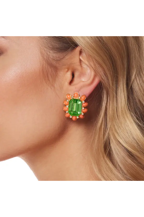 KENNETH JAY LANE Peridot Clip On Earrings - Coral