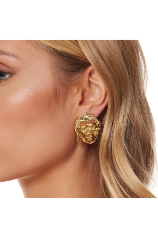 KENNETH JAY LANE Lion Head Clip-on Earrings - Gold