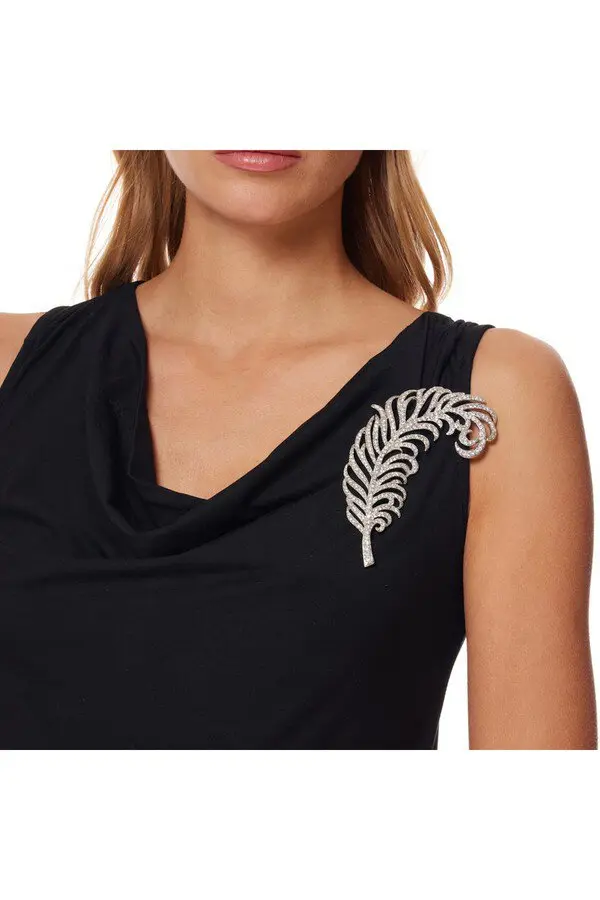 KENNETH JAY LANE And Crystal Feather Pin - Silver
