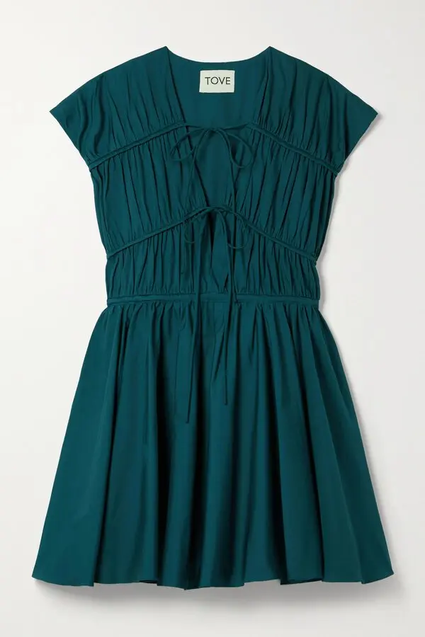 Tove Clara Gathered Organic Cotton-Poplin Mini Dress In Blue - 50% Off |  Editorialist