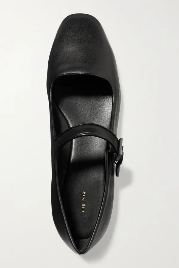 THE ROW Ava Leather Mary Jane Ballet Flats - Black