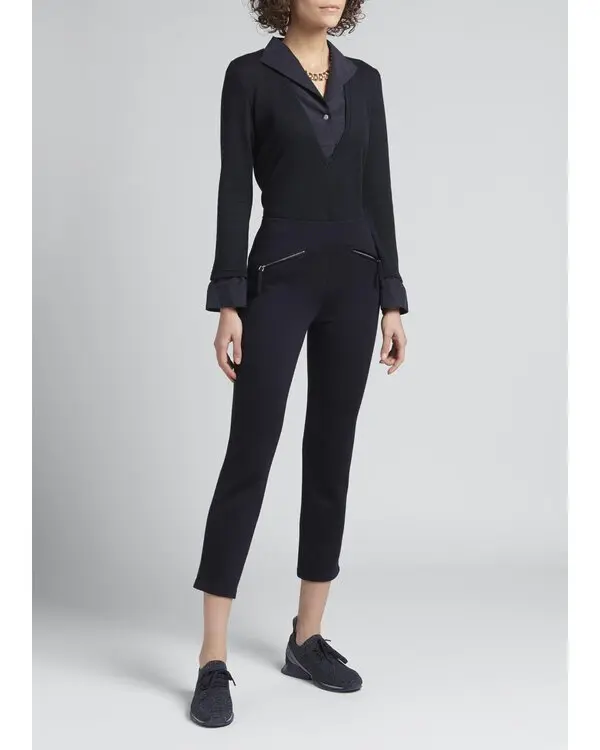 Giorgio Armani Wool Trompe L'oeil V-neck Top - Solid Dark Blue