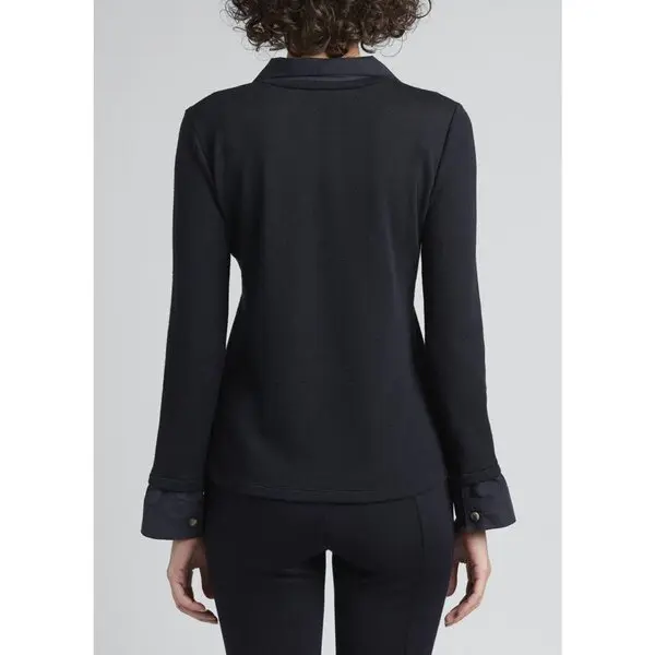 Giorgio Armani Wool Trompe L'oeil V-neck Top - Solid Dark Blue