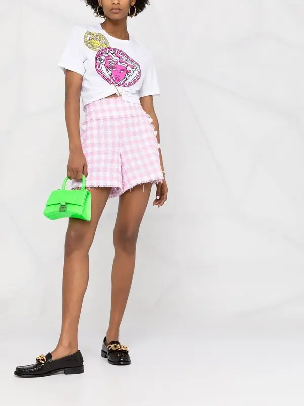 Balmain Button-embellished Gingham Tweed Shorts