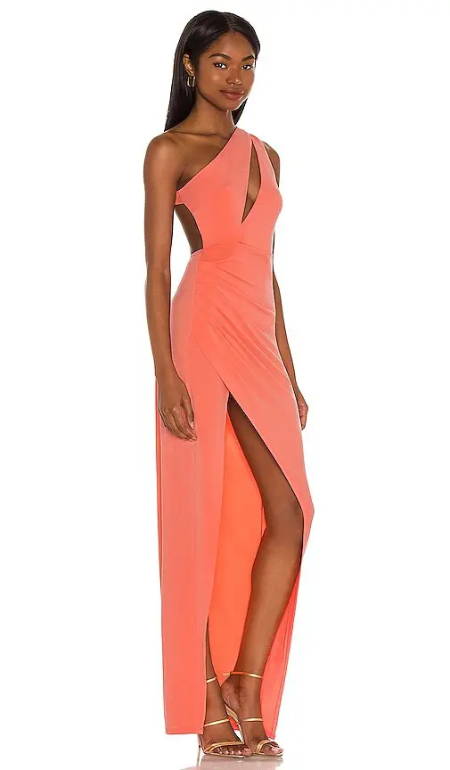 strapless open back dress Women's Roselith A-line One Shoulder Tulle Maxi Dress S/M/L/Customize Coral  Pink MEAN BLVD