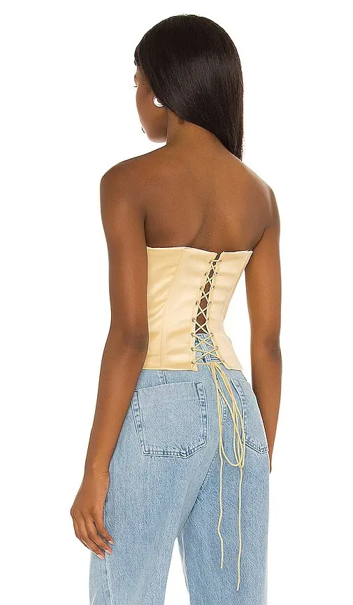 GUIZIO Satin Lace Up Corset - Pale Yellow