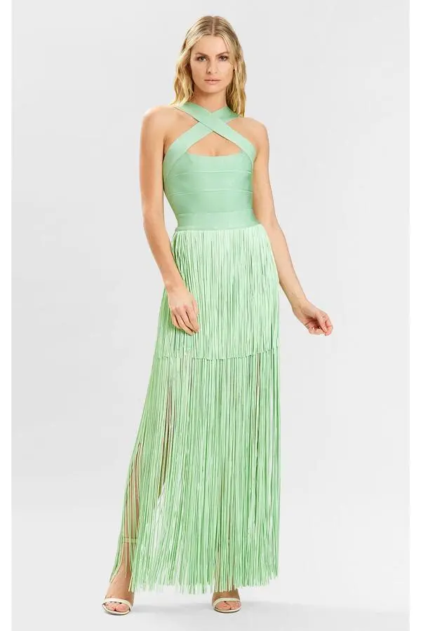 herve leger fringe dress green THE NATALIA DRESS – HERVÉ LÉGER main image 1