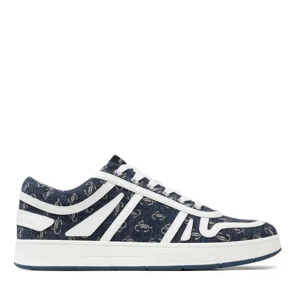 JIMMY CHOO Hawaii/m Navy Jc Logo Jacquard And White Calf Leather Low Top Trainers