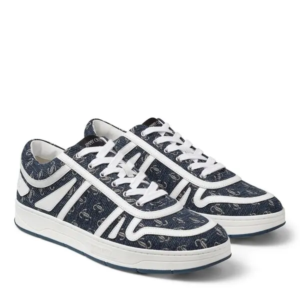 JIMMY CHOO Hawaii/m Navy Jc Logo Jacquard And White Calf Leather Low Top Trainers