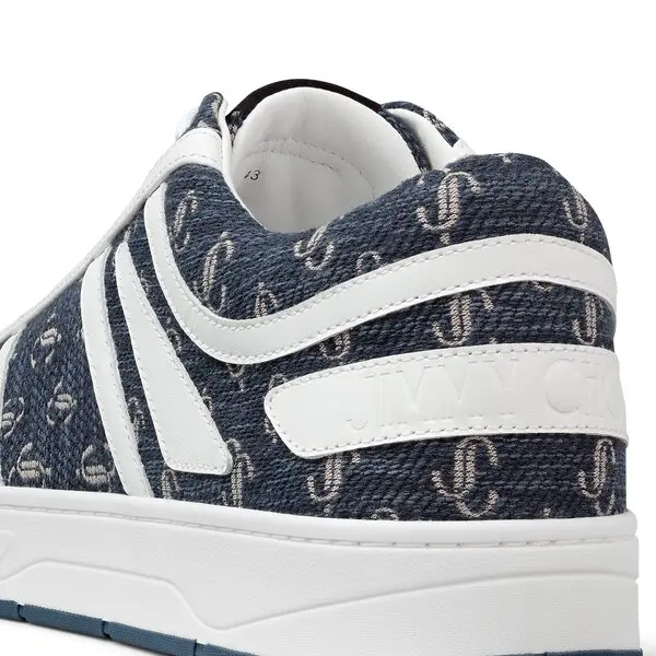 JIMMY CHOO Hawaii/m Navy Jc Logo Jacquard And White Calf Leather Low Top Trainers
