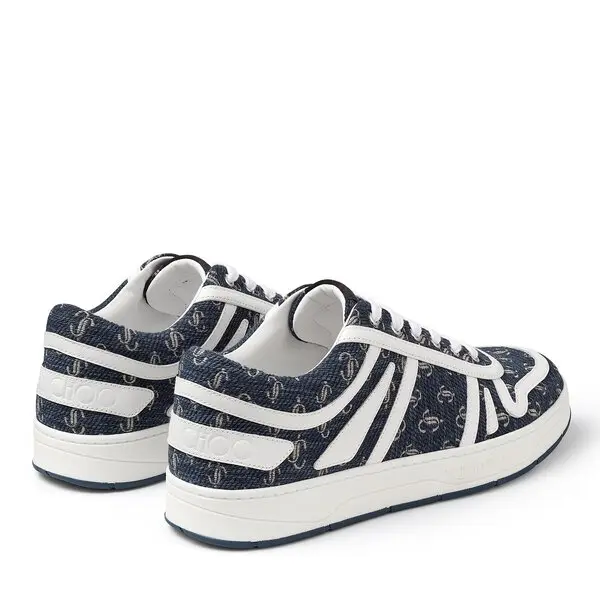 JIMMY CHOO Hawaii/m Navy Jc Logo Jacquard And White Calf Leather Low Top Trainers