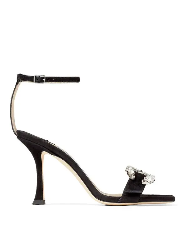 JIMMY CHOO Marsai 90 Suede Sandals With Crystal Buckle Multicolor