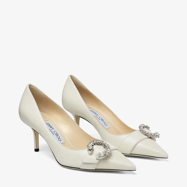 JIMMY CHOO SARESA 65 NAP LATTE サイズ37 Jimmy Choo Saresa 65 Latte Leather Pumps With Crystal