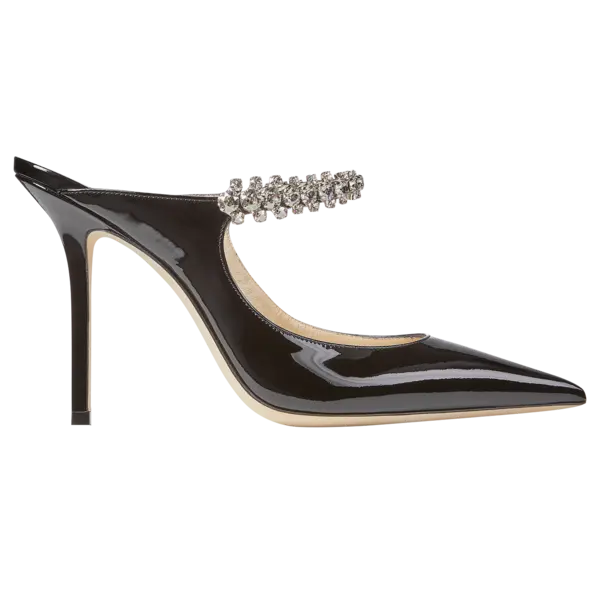 JIMMY CHOO Bing 100 Patent Leather Mules With Crystal Strap - Black