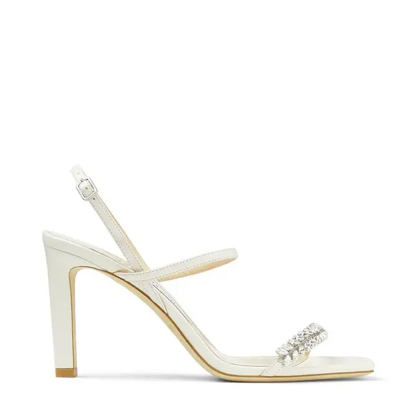 JIMMY CHOO Meira 85 Latte Nappa Sandals With Leaf Crystal Embellishment