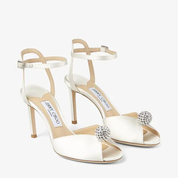 JIMMY CHOO Sacora 85 Crystal-embellished Sandals - Neutral